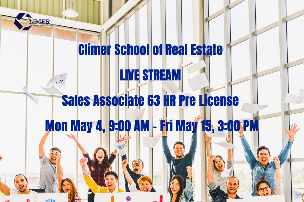 2-Week LIVE STREAM Sales Associate 63 HR Pre License