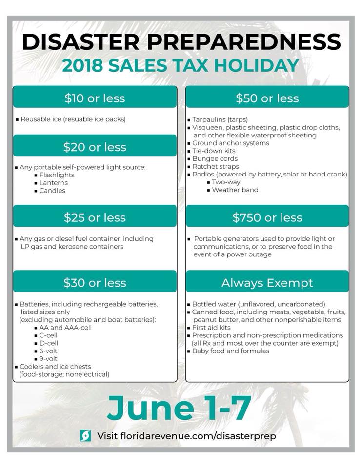 Florida Sales Tax Disaster Preparedness Holiday 2018